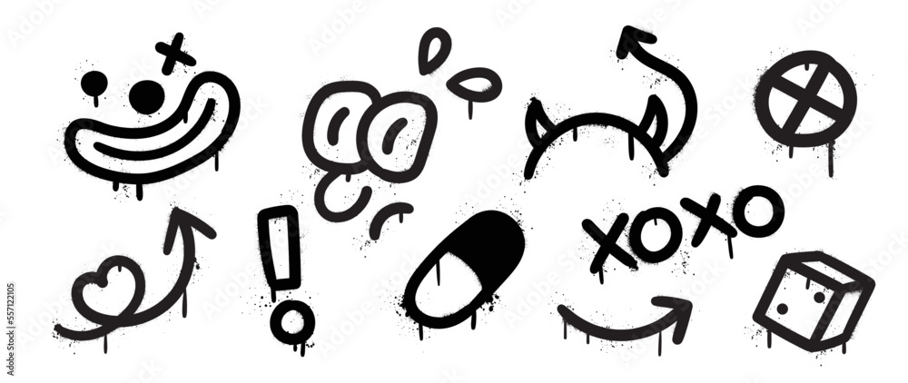 Set of graffiti spray pattern vector illustration. Collection of spray ...
