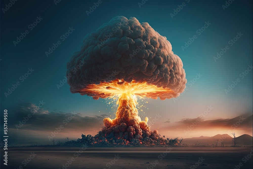 Nuclear explosion. Atom bomb explosion and mushroom cloud exploding ...