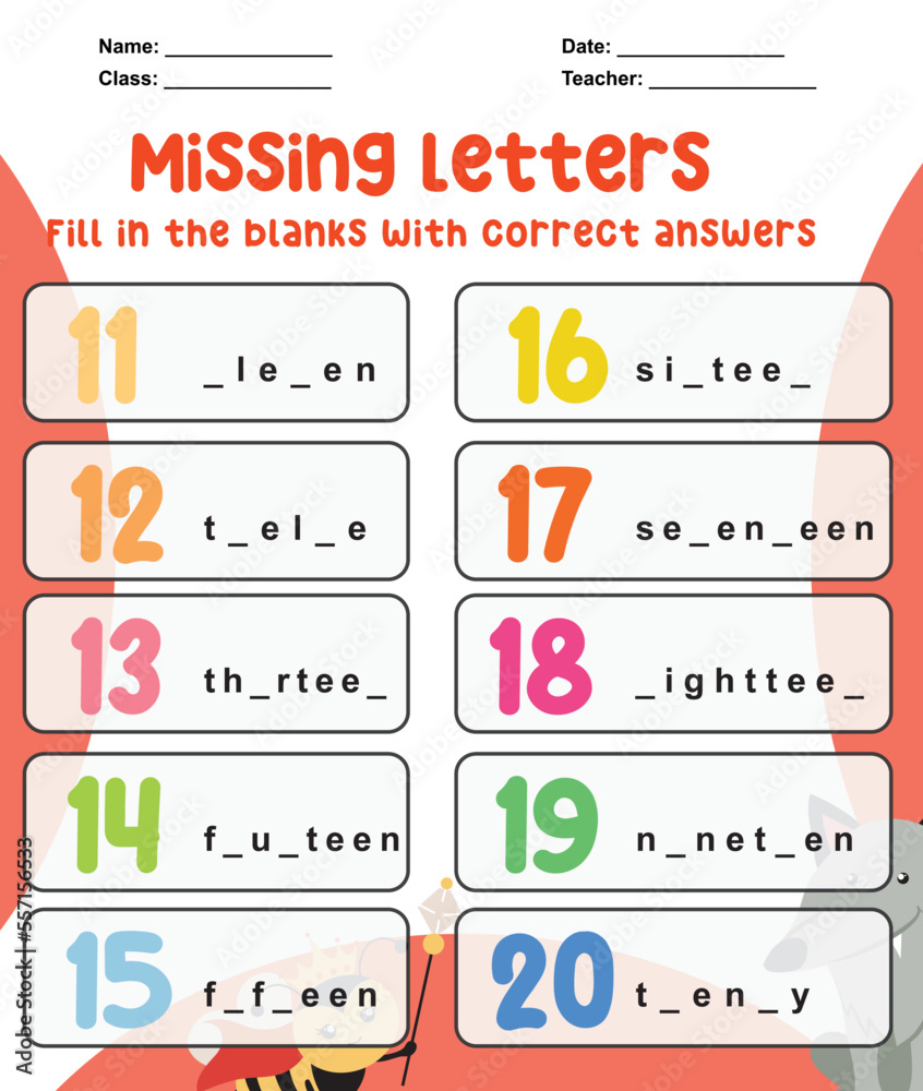 Vector de Stock Missing letter worksheet. Complete the letter for ...