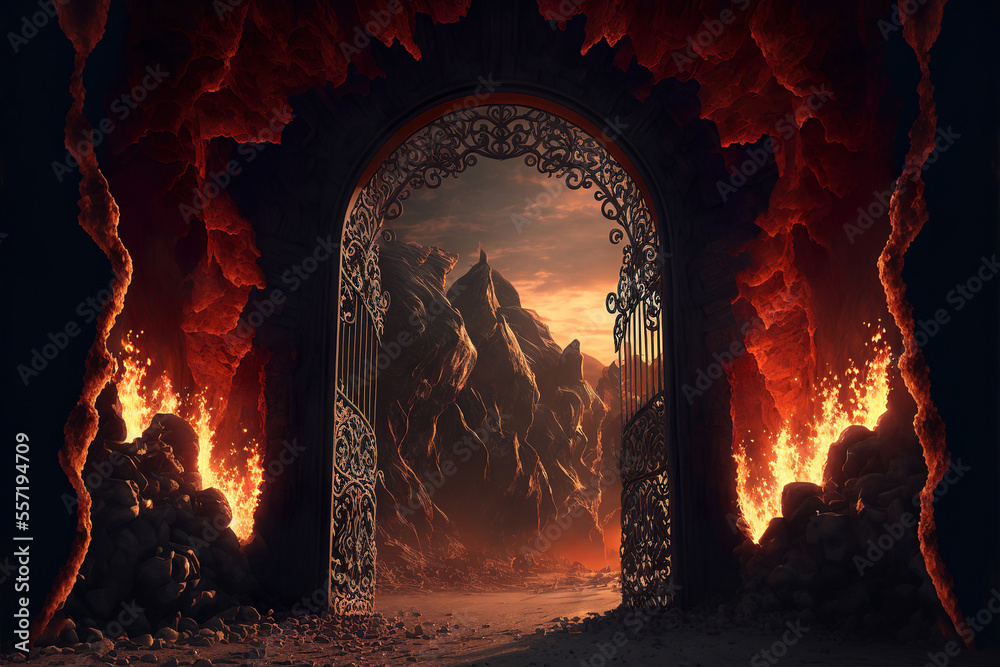 hell's gate, devil, horrific gates of hell with flames and fire and ...