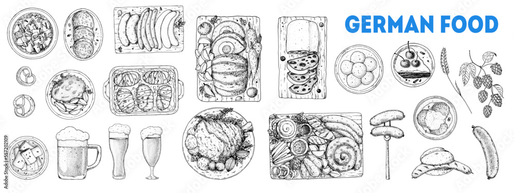 German food menu sketches. Hand drawing collection. Hand drawn vector ...