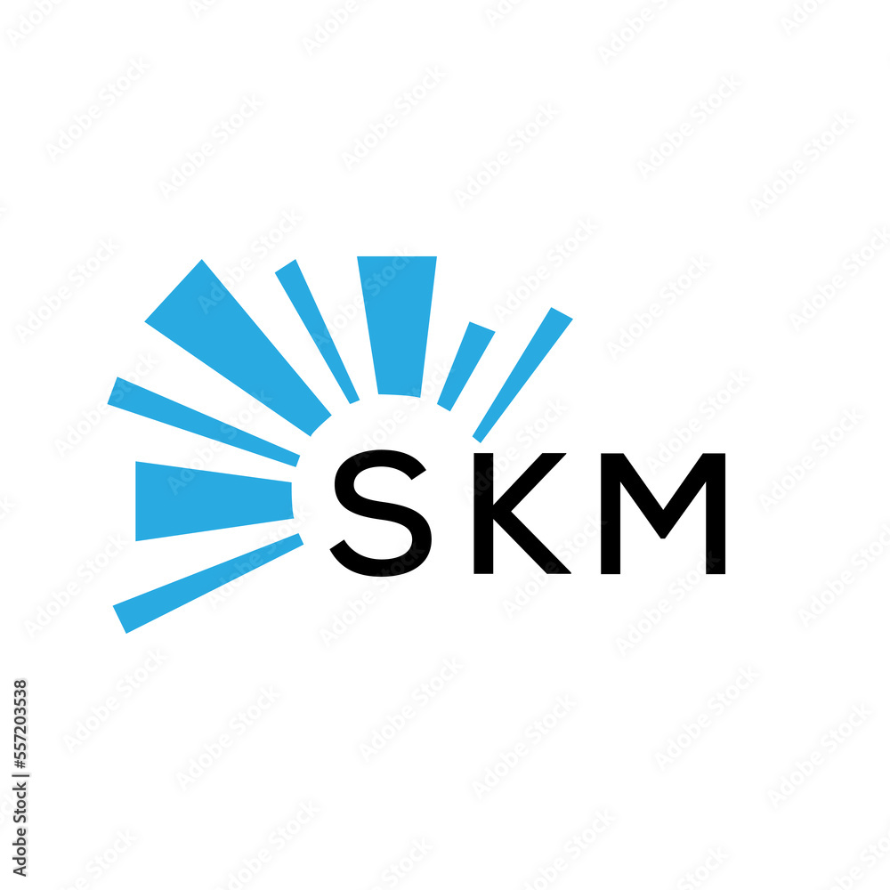 SKM letter logo. SKM blue image on white background and black letter ...