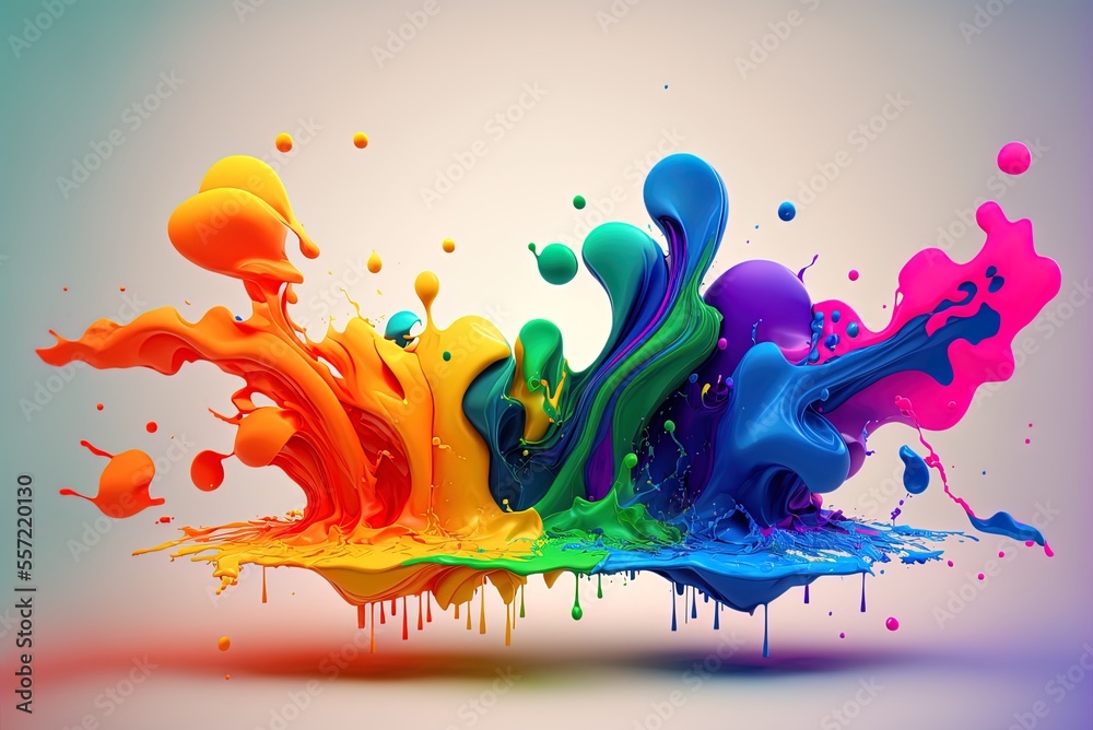 computer-generated artwork. Splatter of color throughout the rainbow ...