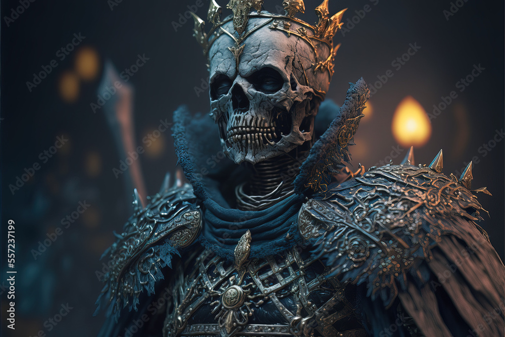 Skeleton King Grim reaper with haunted, creepy graveyard mage, Dark ...