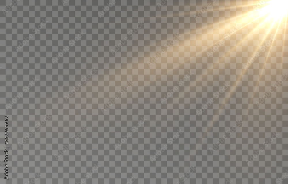 Light, sun on an isolated transparent background. The rays of the sun ...