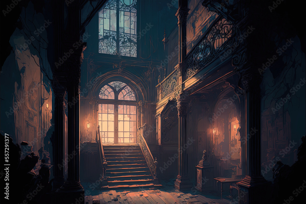 creepy interior of an abandoned building background, concept art ...