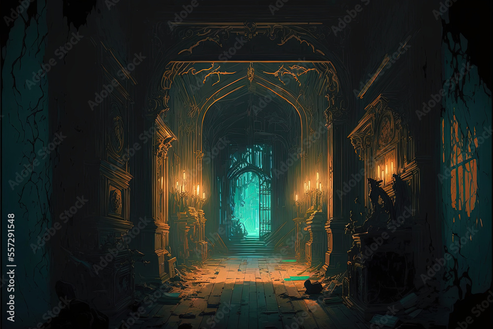 creepy interior of an abandoned building background, concept art ...