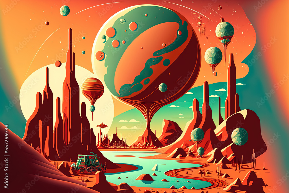 Future cartoon poster Mars. Generative AI Stock Illustration | Adobe Stock