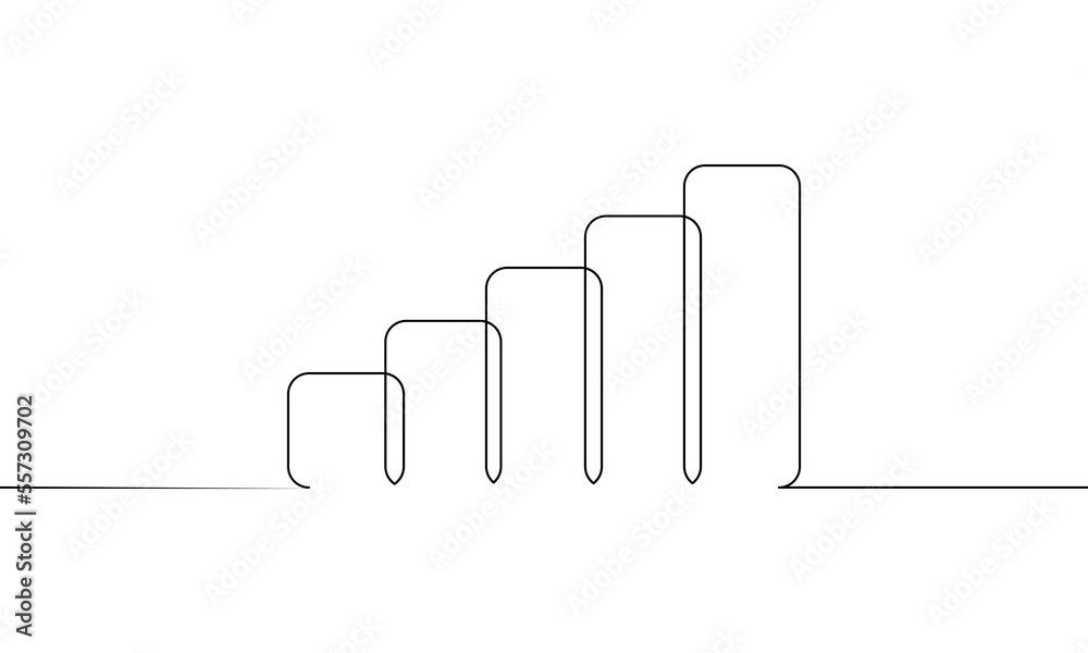 Continuous line drawing of growth graph icon business. Bar chart, pie ...