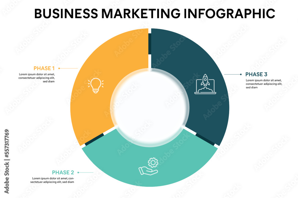 Pie chart circle infographic template with 3 options, steps, parts ...