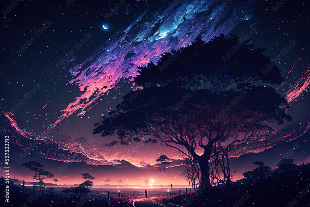 Digital Art Of A Fantasy Anime Night Sky Scene Generative Ai Stock Illustration Adobe Stock