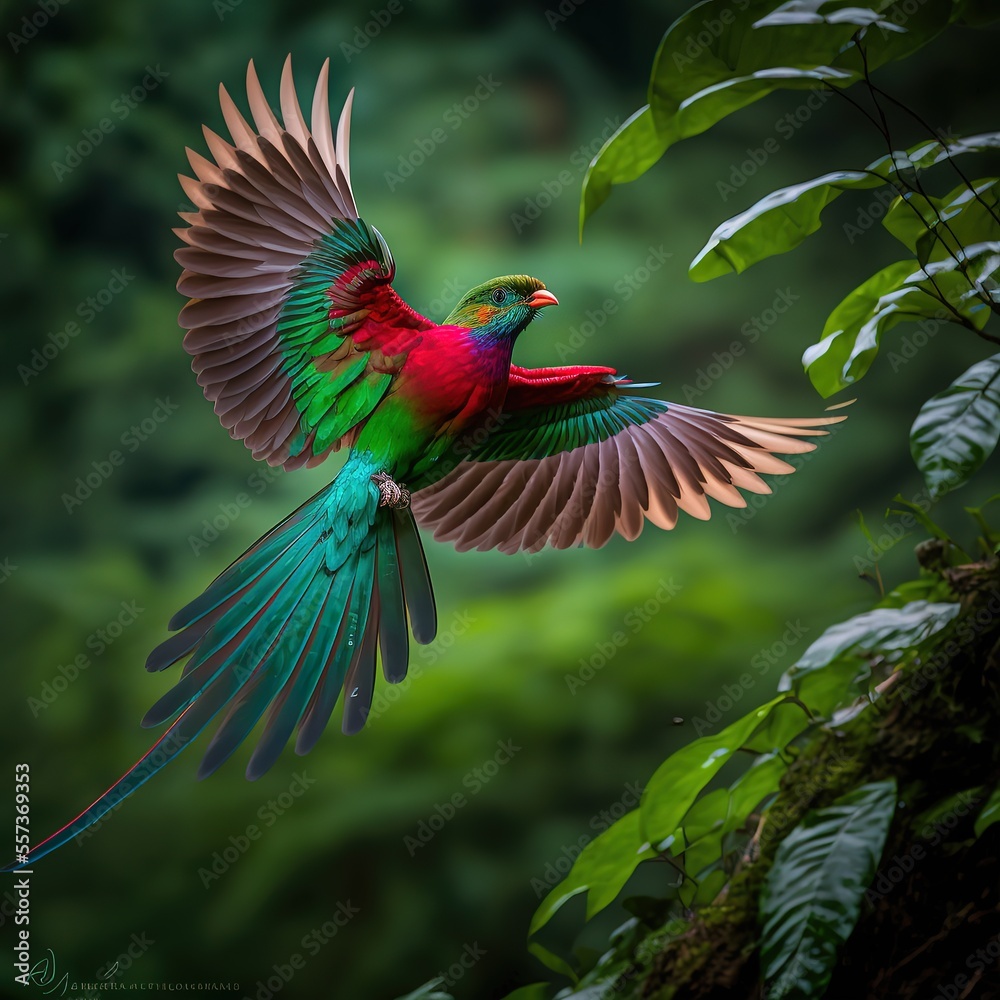 Flying Resplendent Quetzal, Pharomachrus mocinno, Savegre in Costa Rica ...