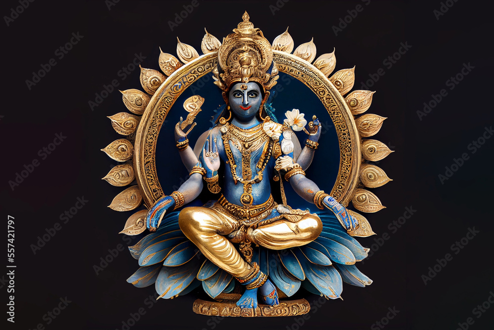 Indian God Lord Vishnu statue, dark background, ai generated. Stock ...