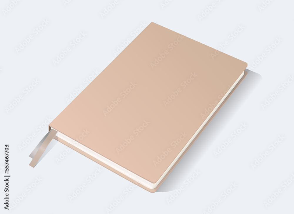 Realistic blank template of beige notebook, mock up diary or book with ...
