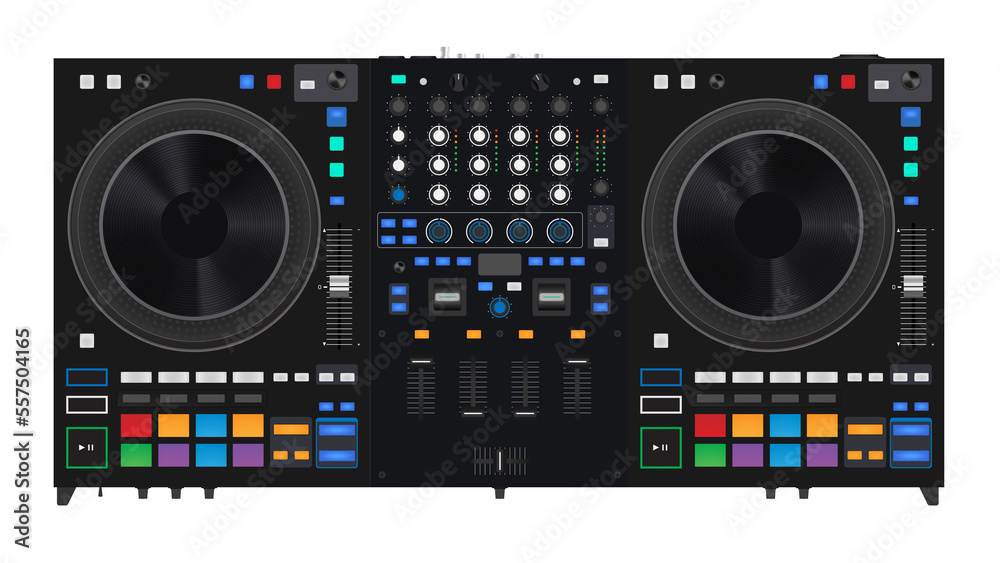 DJ music mixing console controller for music studio vector illustration ...
