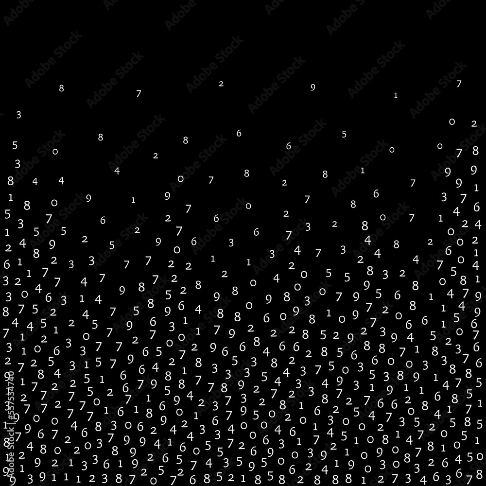 Falling numbers, big data concept. Binary white orderly flying digits. Fascinating futuristic ...