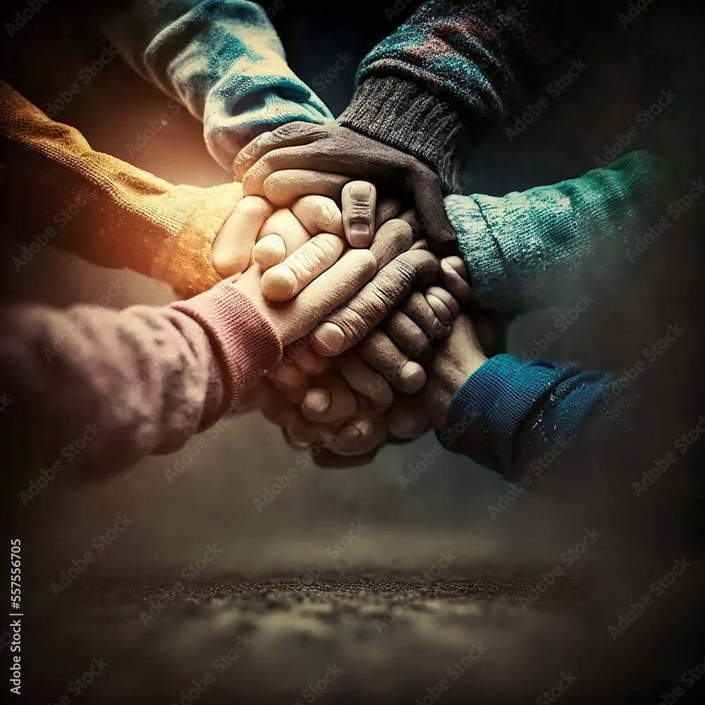 Ilustración de Stock Teamwork, unity concept, group of friends put ...