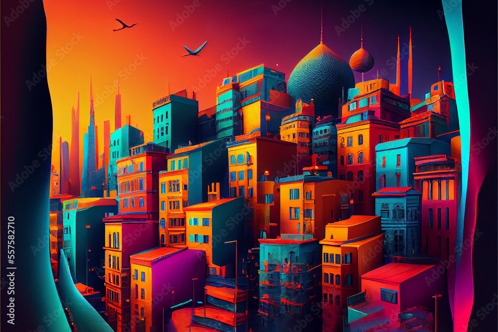 City illustration in abstract pastel colors Stock Illustration | Adobe ...