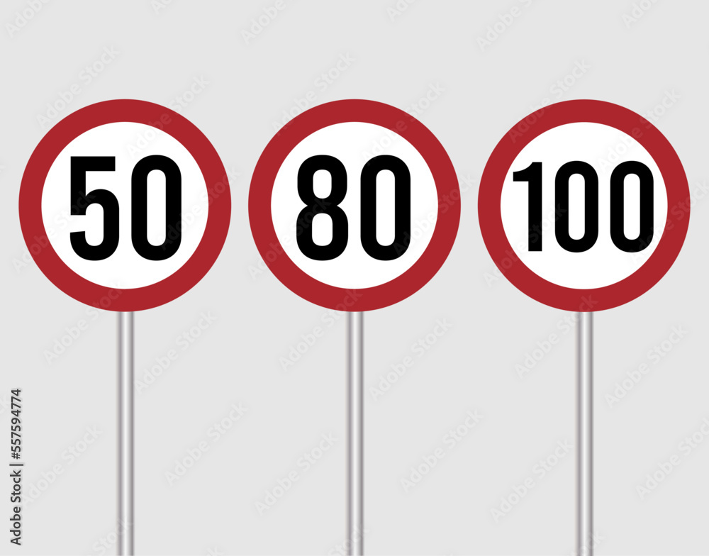 Speed limit 50, 80 and 100 kilometers. Traffic sign with speed limit ...