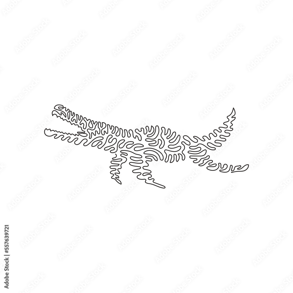 Single one line drawing of sea monsters mosasaurs abstract art ...