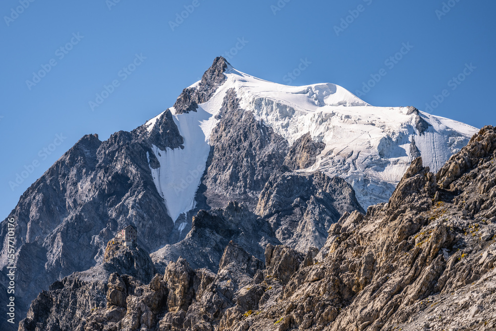 Rocky summit and glacier of Ortler Mountain, 3 905 m. The highest peak ...