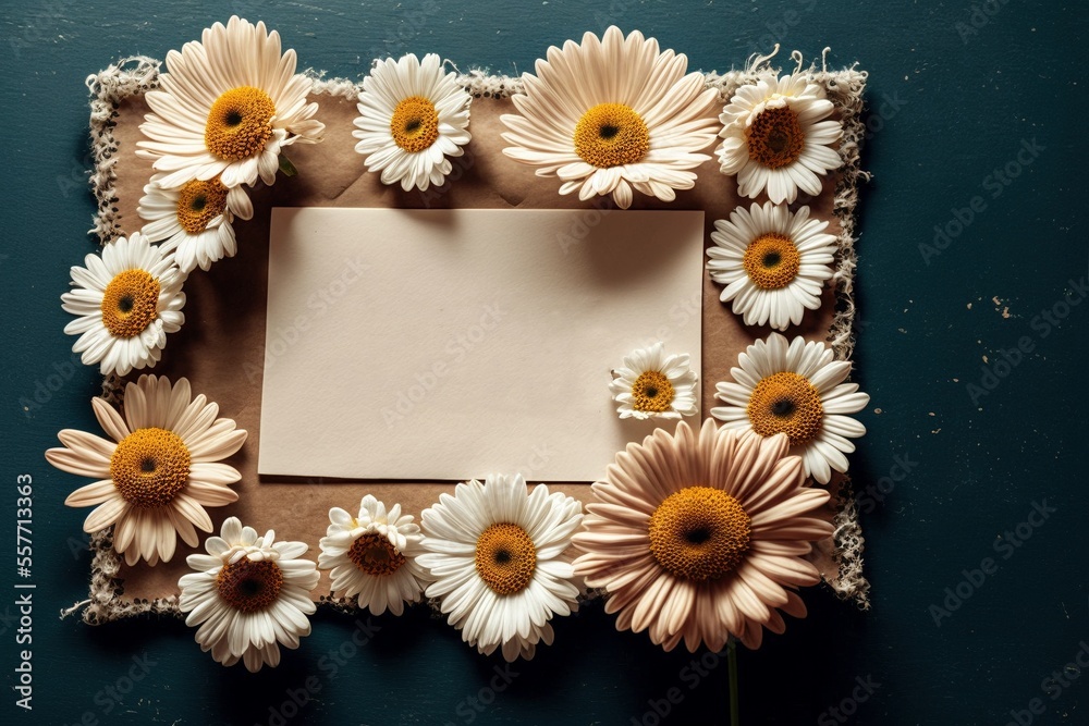 empty daisy frame with copy space for invitation, congratulations ...