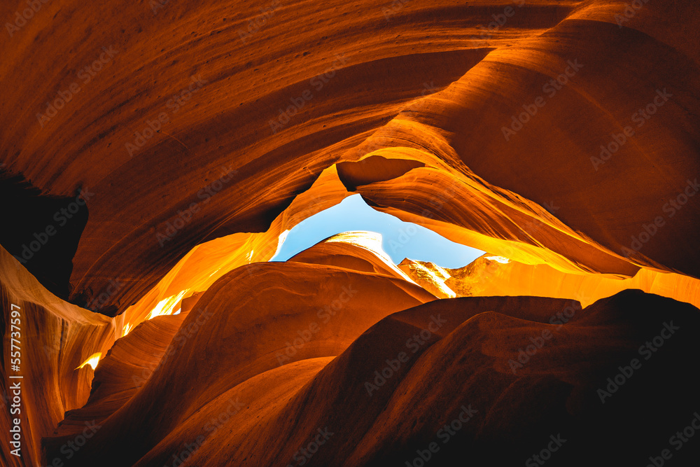 narrow cliff walls of the antelope canyon when looking up Stock Photo ...