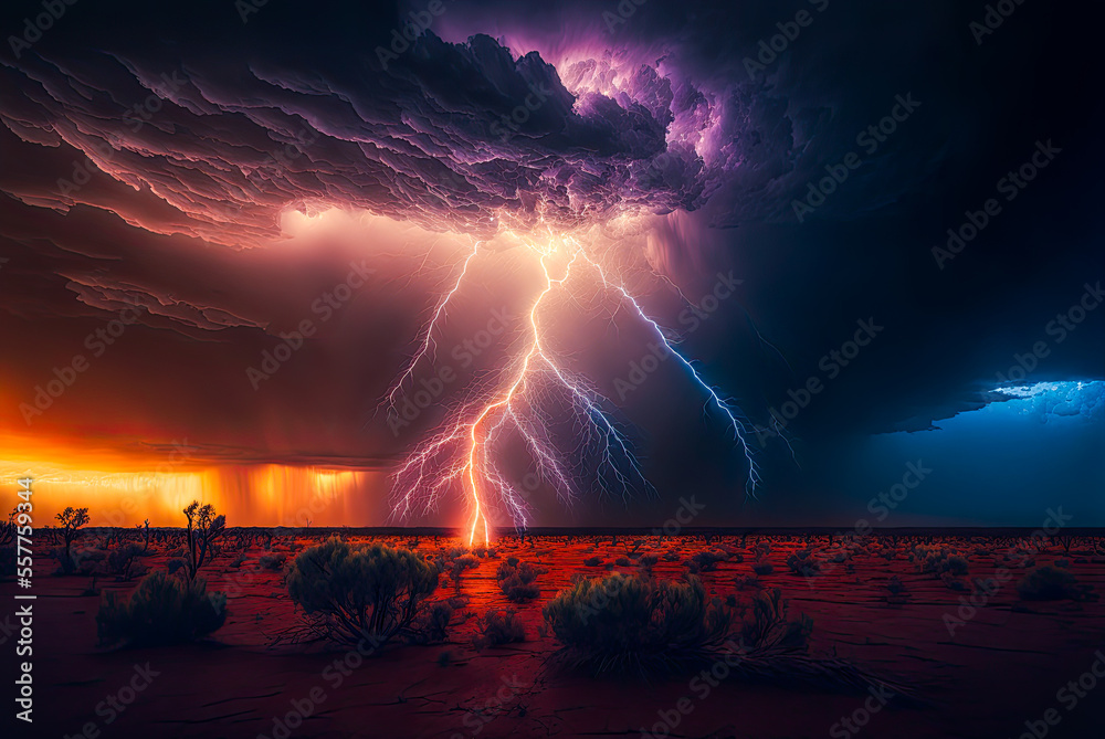 Extreme lightning storm in the Australian outback. Generative AI Stock ...