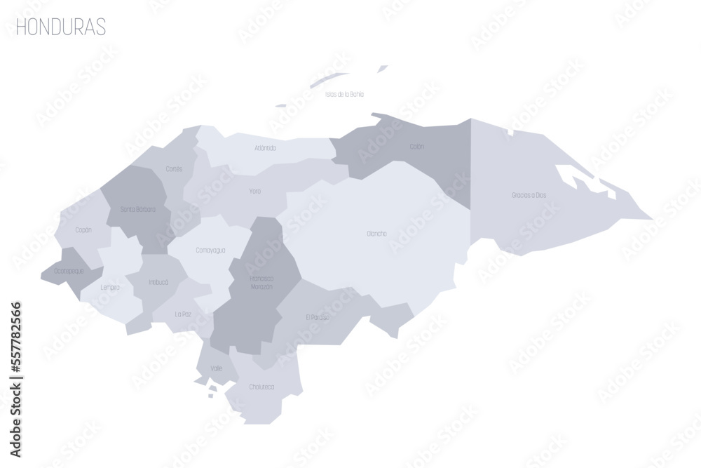 Honduras political map of administrative divisions - departments. Grey ...