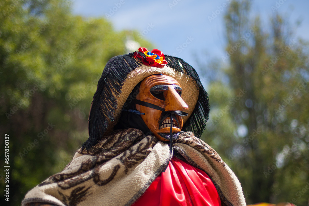 Folkloric dancers dancing the "Huaconada", a typical dance of central ...