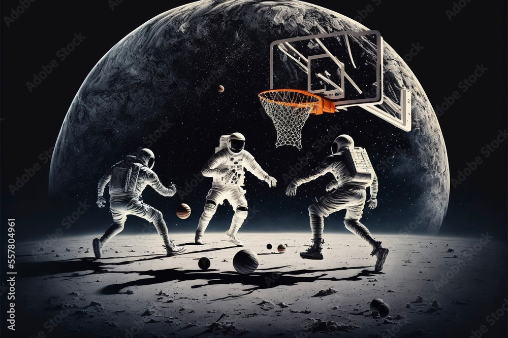Astronauts Playing Basketball Generative AI Stock Illustration | Adobe ...