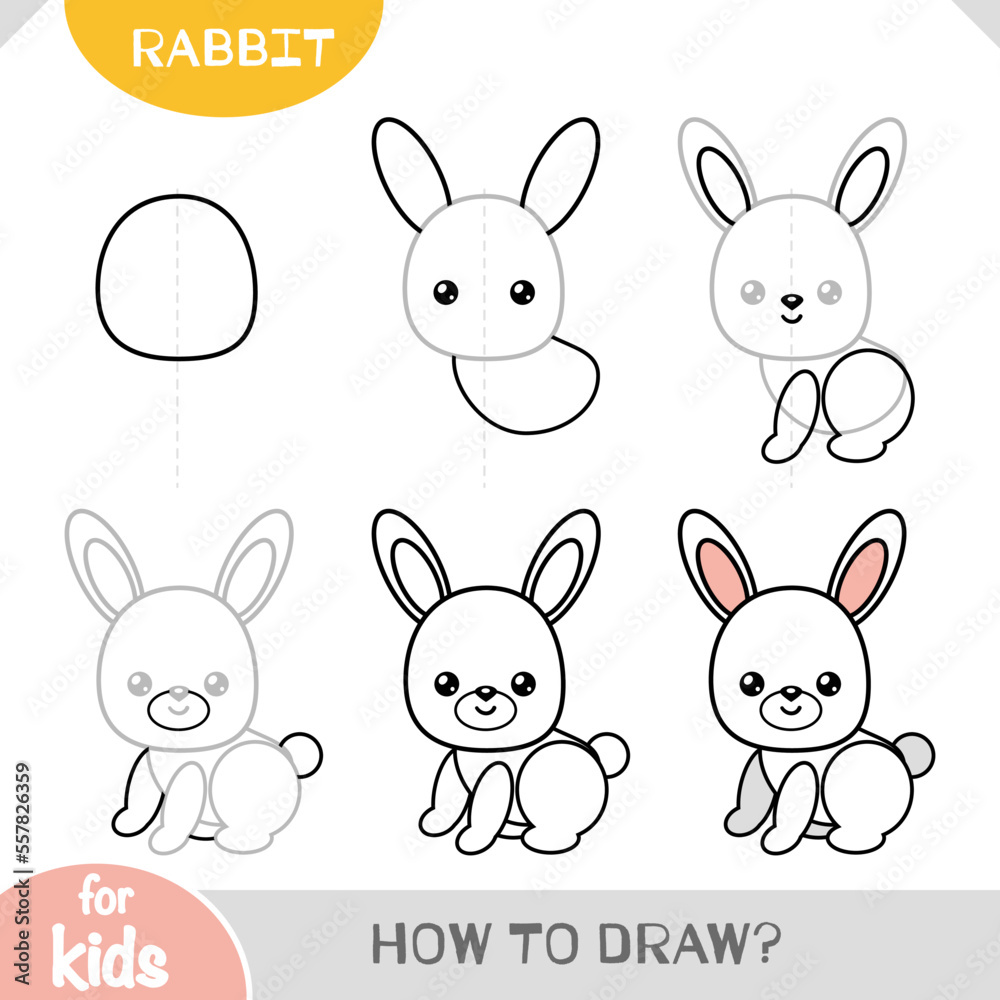 How to draw Rabbit for children. Step by step drawing tutorial Stock ...
