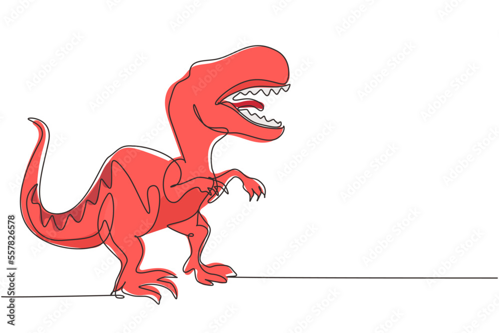 Praca wektorowa bez tantiem: Single one line drawing tyrannosaurus rex ...
