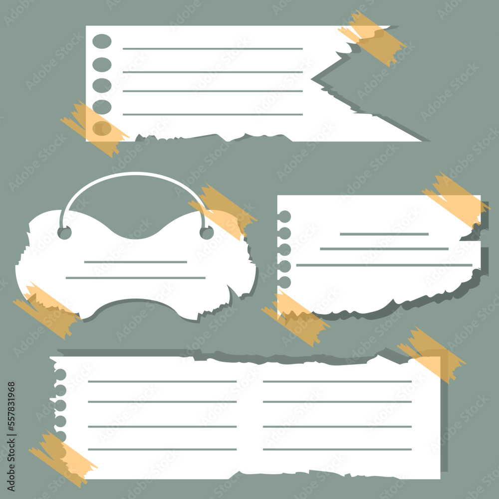 Ripped Pages Design. Torn Paper Notes Torn Edges With Tape, Vector ...