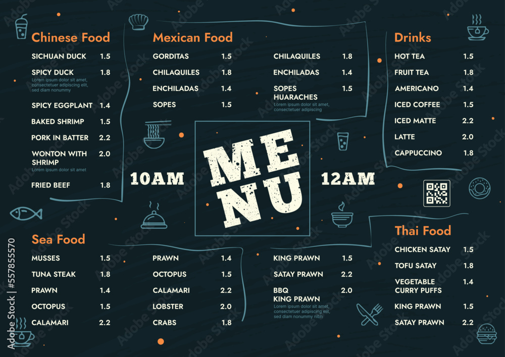 Restaurant cafe menu, template design, A3 Size, Single page food menu ...