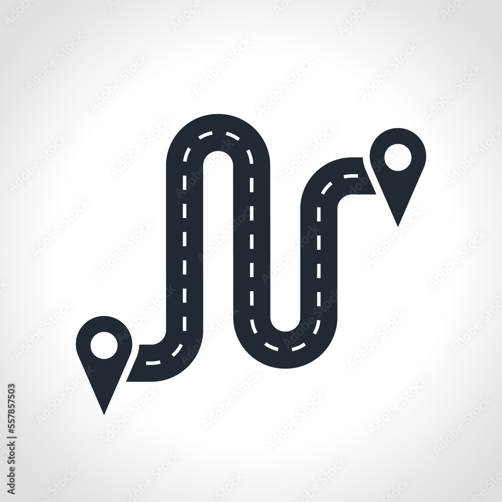 GPS navigation icon. Roadmap sign flat vector. Route tracking button ...