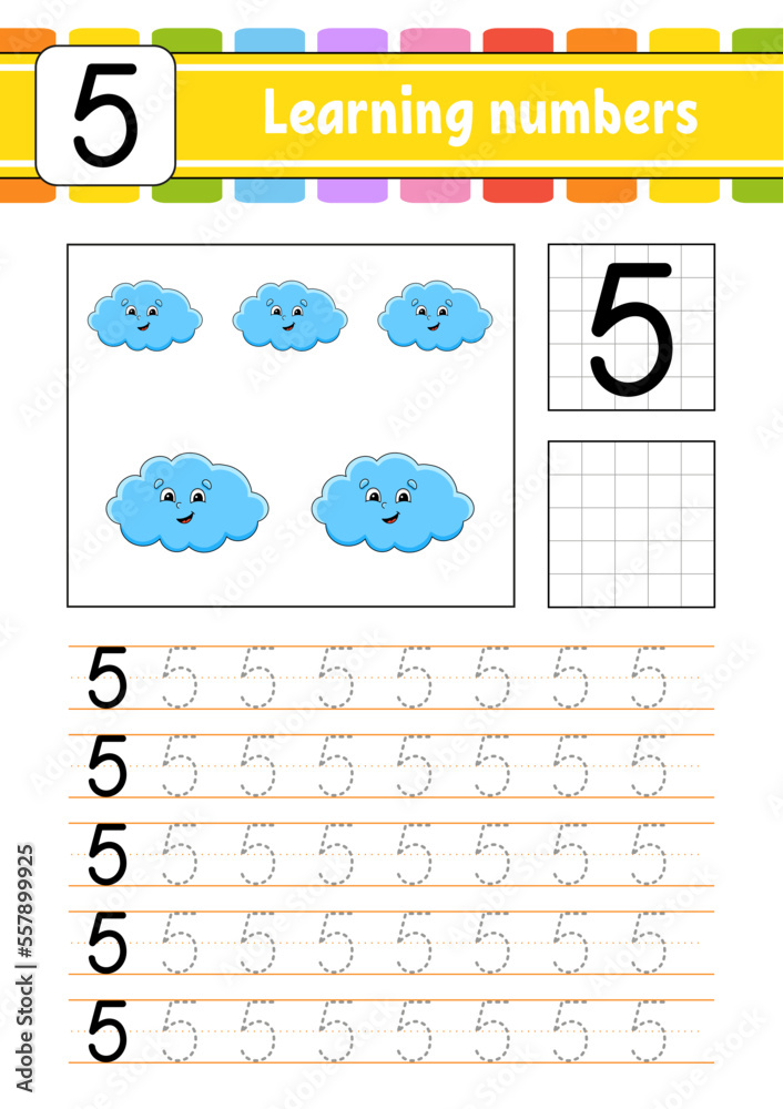 Trace and write numbers. Handwriting practice. Learning numbers for ...