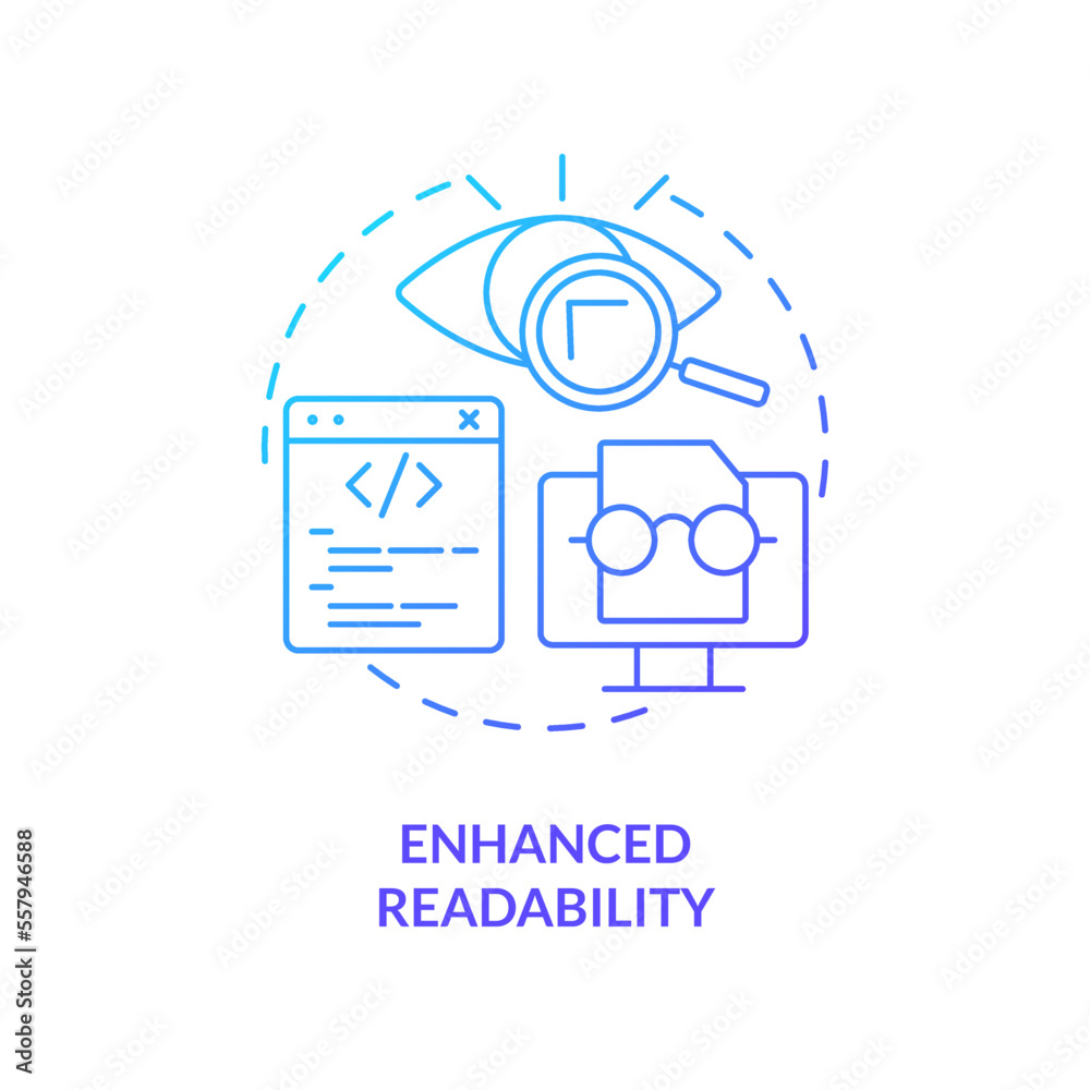 Enhanced code readability blue gradient concept icon. Functional ...