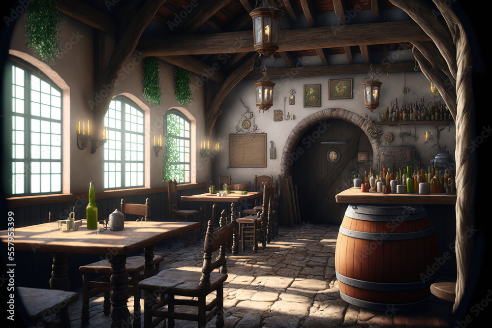 Medieval tavern interior, concept art Stock Illustration | Adobe Stock