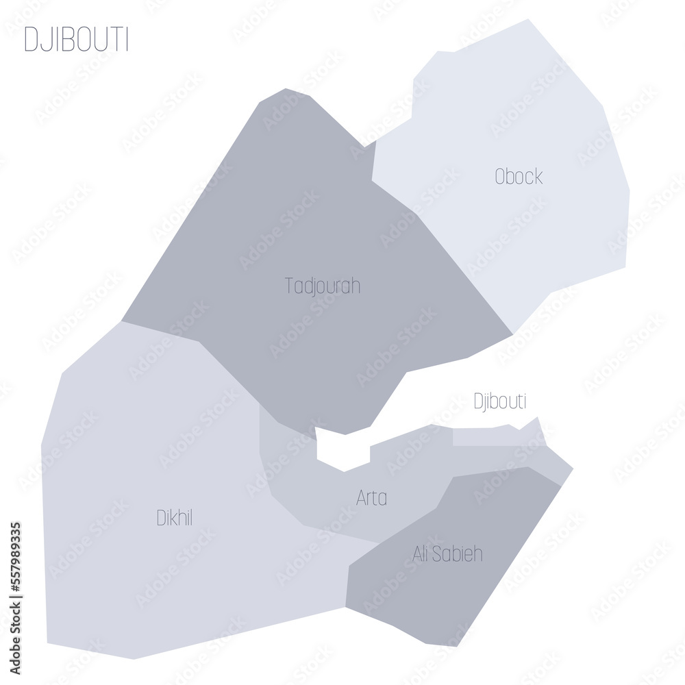 Djibouti political map of administrative divisions - regions. Grey ...