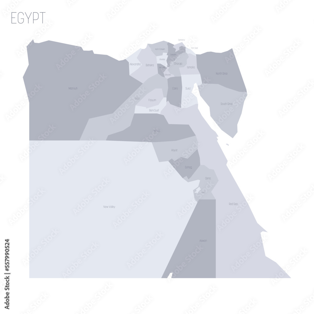 Egypt political map of administrative divisions - governorates. Grey ...