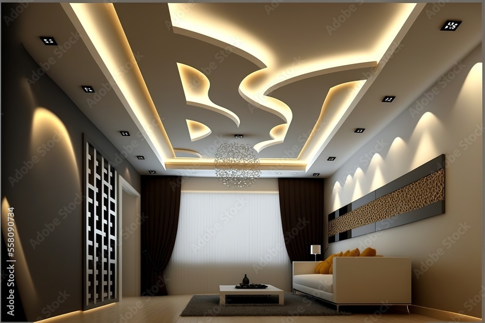 False ceiling made of plasterboard, in a sophisticated and stylish ...