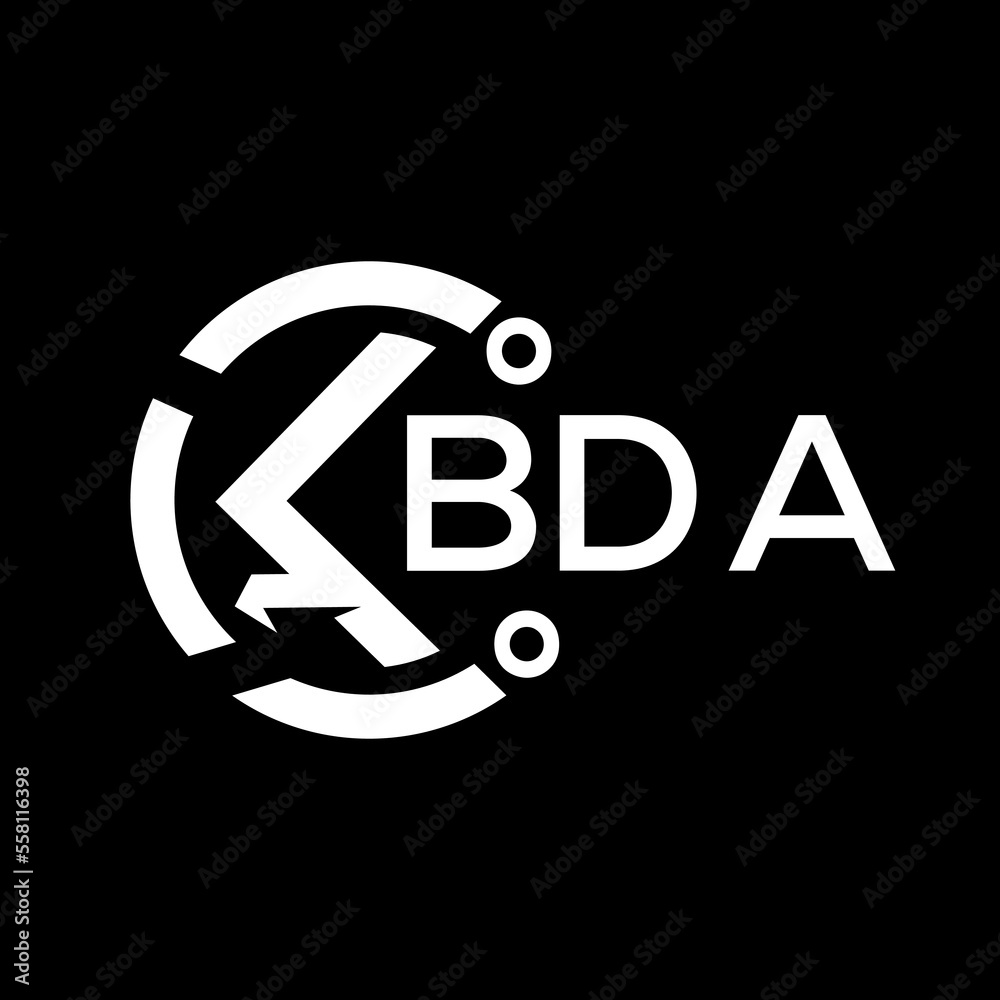 BDA letter logo. BDA white image on black background. BDA vector logo ...