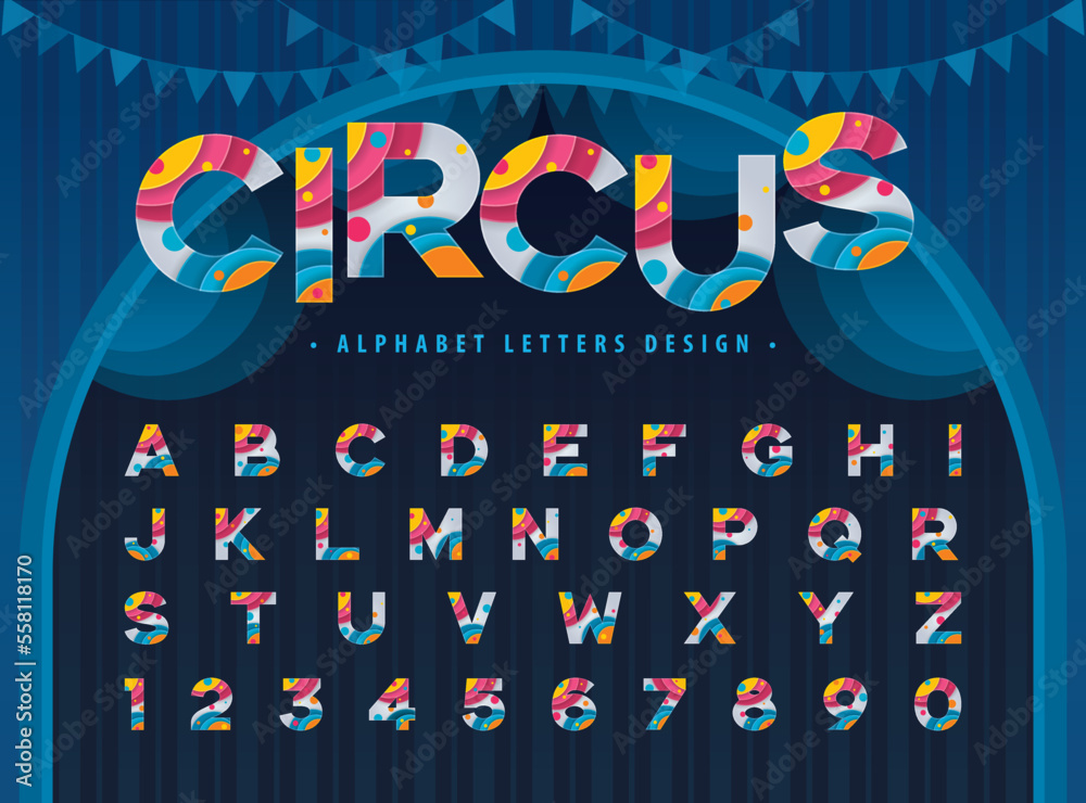 Abstract Colorful Circus inside Alphabet Letters and numbers, Modern ...
