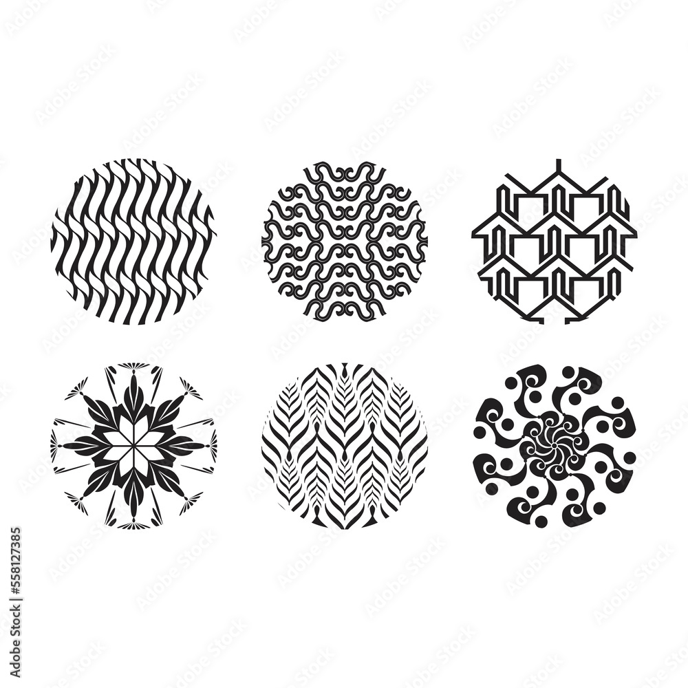 Big Set of round Abstract black Backgrounds or Patterns. Hand drawn ...