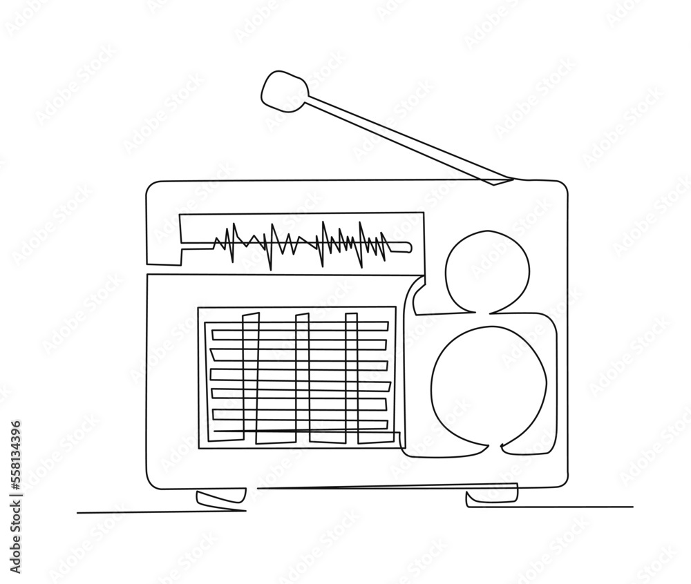 Continuous one line drawing of vintage broadcast radio receiver. Simple ...