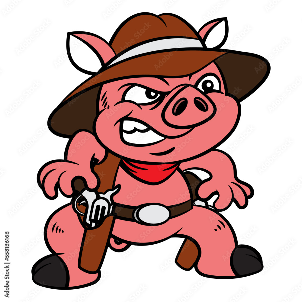 Cartoon illustration of Funny Piglet wearing cowboy outfit, get ready ...