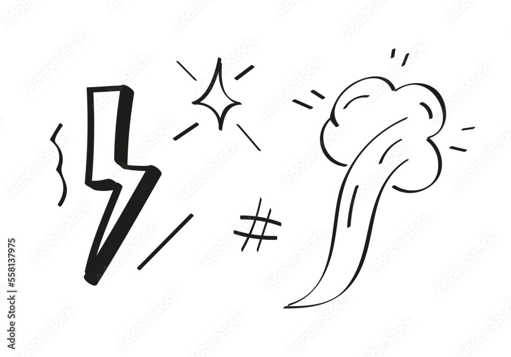 Lightning, explosion icon vector in doodle, sketch style. Angry, rude ...