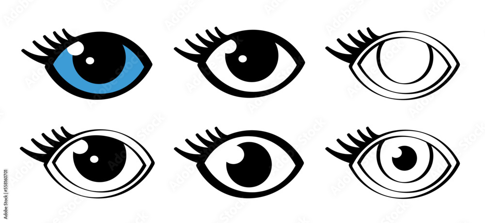 Cartoon drawing blue eye, iris and eyelash or eyebrow. For world sight ...