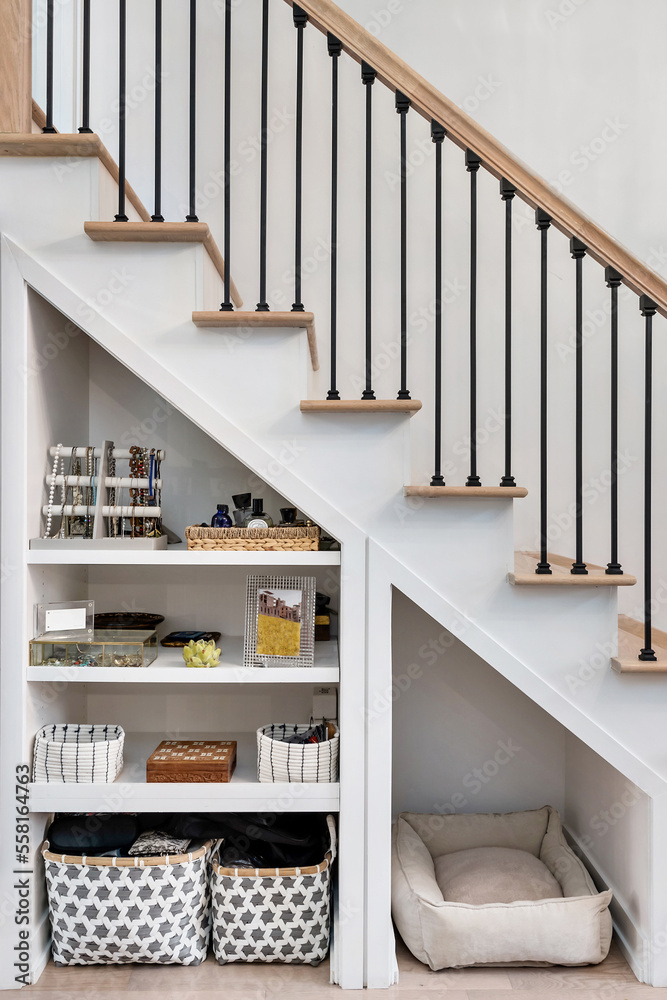 Modern Staircase with Open Storage Underneath. Aesthetic organization ...